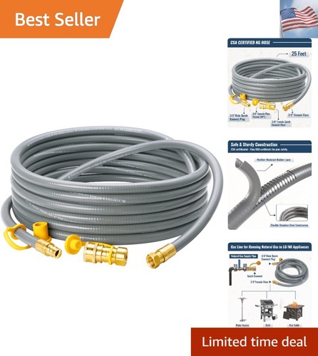 25 Feet 3/8 inch ID Natural Gas Grill Hose with Quick Connect Fittings ...