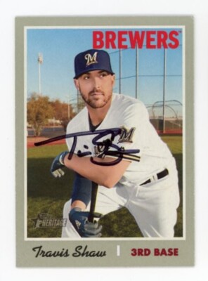 SIGNED BASEBALL CARD AUTO TOPPS 2019 HERITAGE TRAVIS SHAW MILWAUKEE ...
