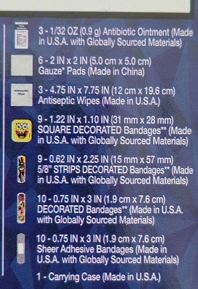 First Aid Kit 50 pieces Antibiotic + Gauze Pads + Bandages Sponge Bob ...
