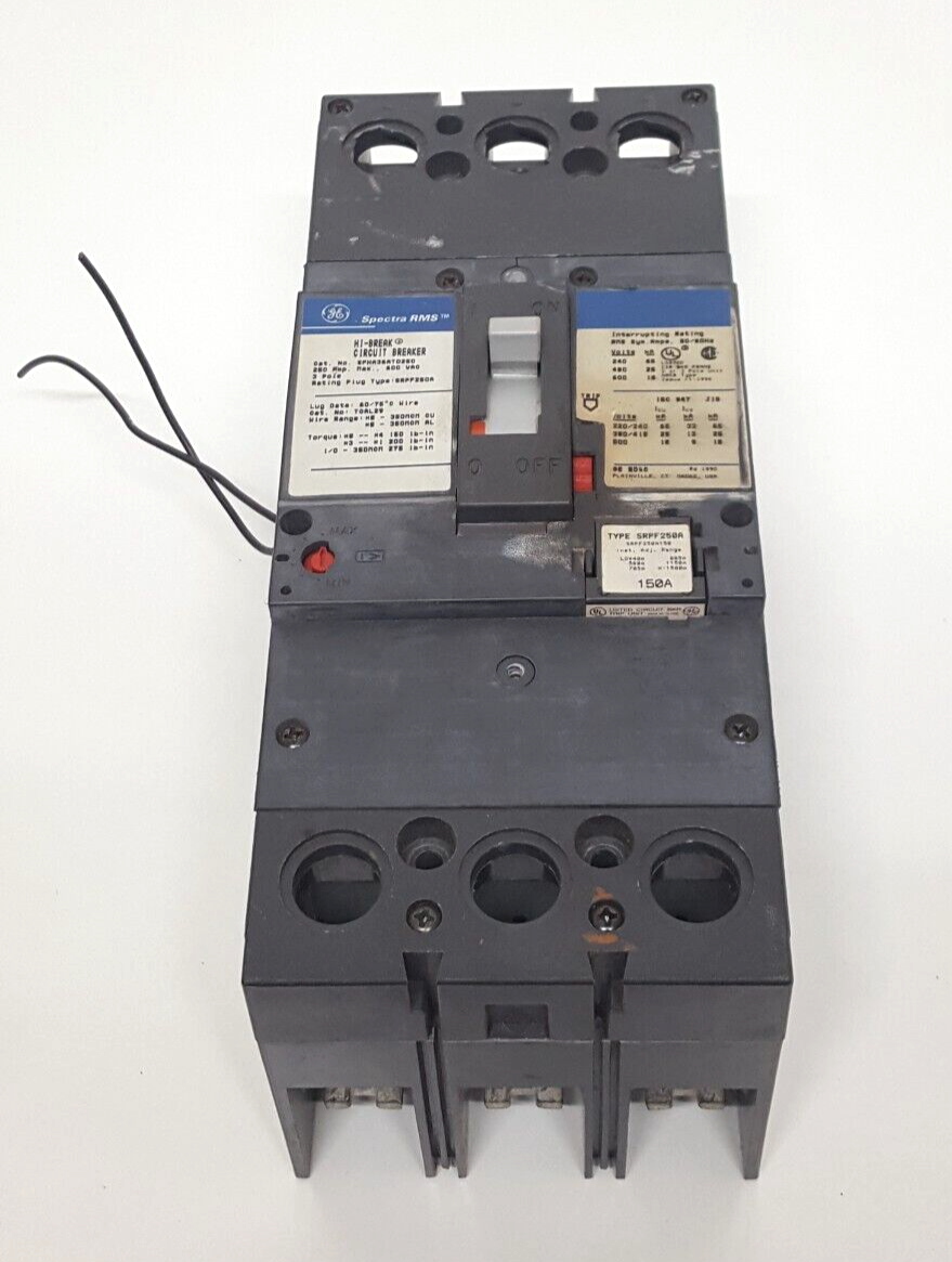 GE SPECTRA RMS SFHA36AT0250 HI-BREAK CIRCUIT BREAKER 150AMPS 3POLE 600 ...