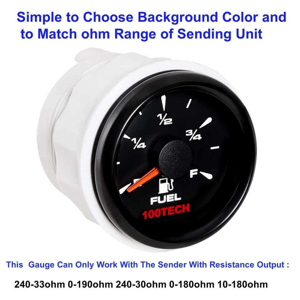 100TECH Boat Fuel Gauge Marine Fuel Gauge for Boat RV Yacht Car Truck ...