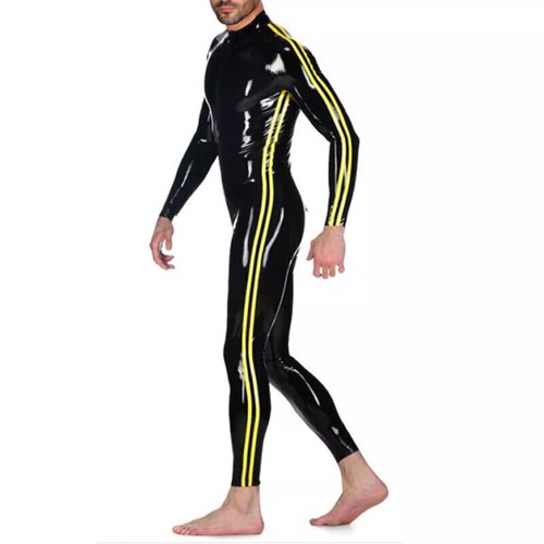 Latex Catsuit Back Zipper with Stripe for Men Jumpsuit Handmade Rubber ...