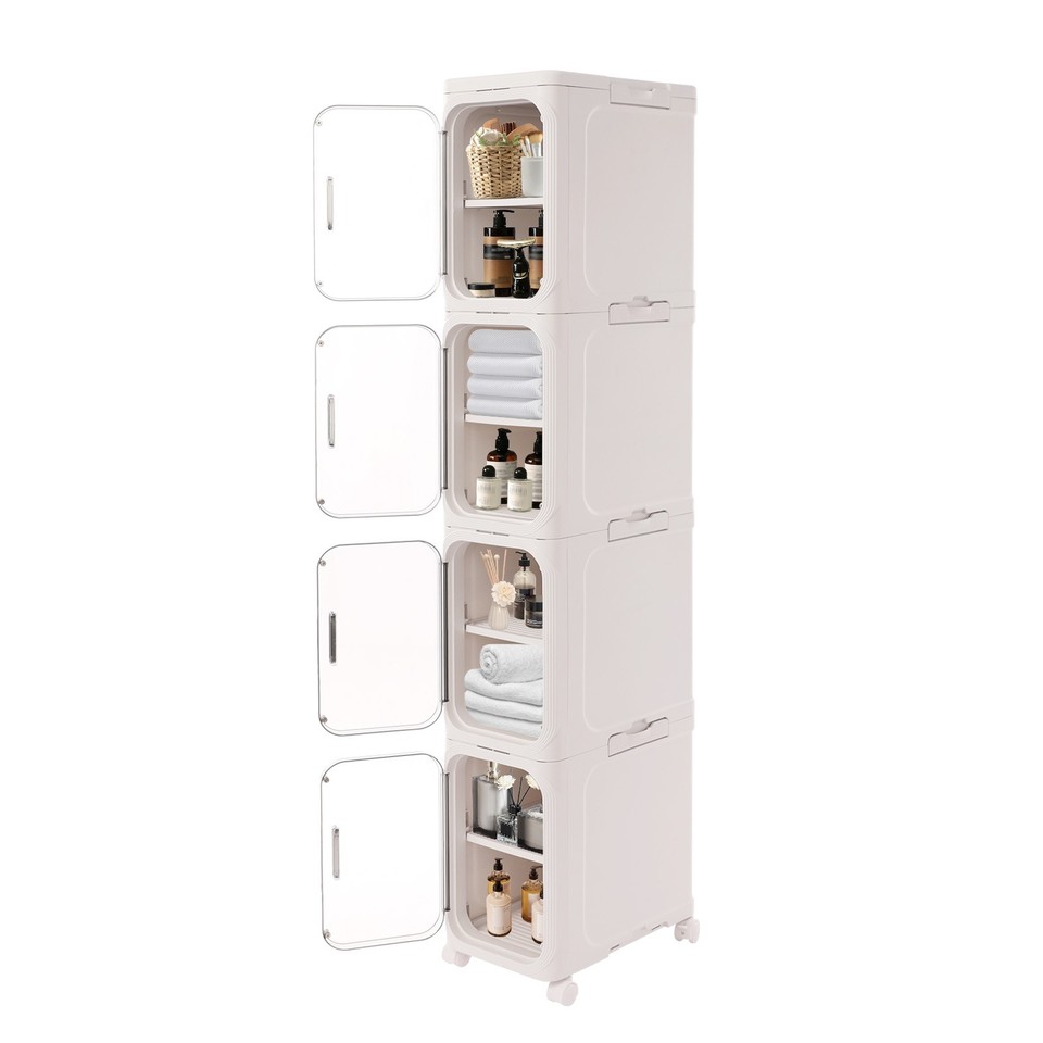 4-tier Slim Bathroom Storage Cabinet, Narrow Floor Standing Storage ...
