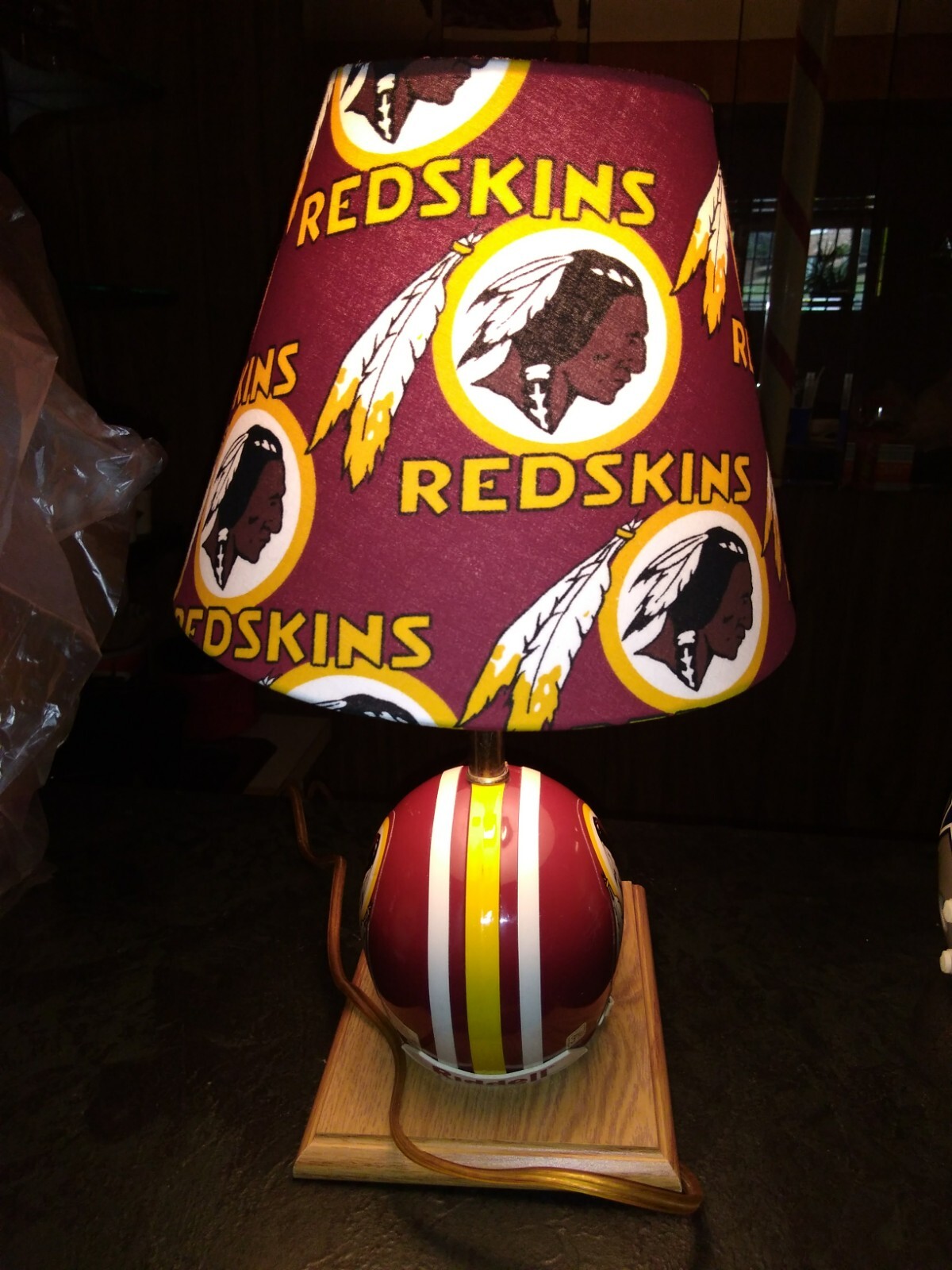 Washington Redskins Riddell Mini Helmet Bar/Table Lamp with Wooden ...