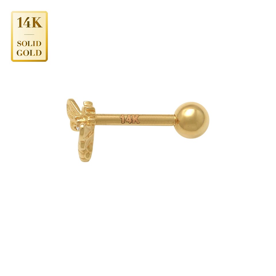 14K REAL Solid Gold Queen Bee Ear Cartilage Stud Earring Piercing 18 ...