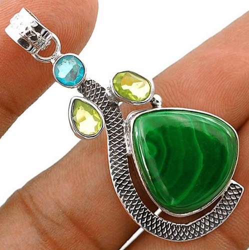 Natural Malachite Congo & Topaz 925 Solid Sterling Silver Pendant ...