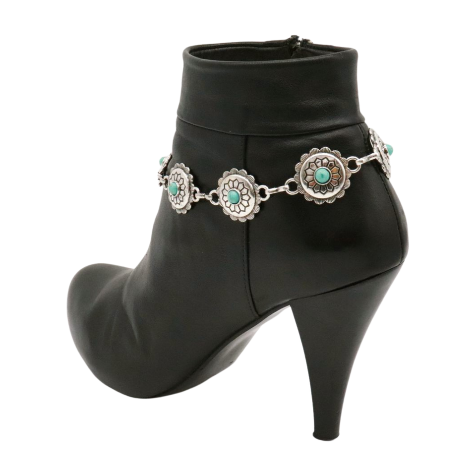 Women Ethnic Silver Metal Boot Chain Bracelet Shoe Flower Charm Bling ...
