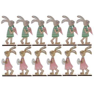 Easter Bunny Pair 6 X Mann + Woman Easter Deco Wooden with Stand Sweet ...