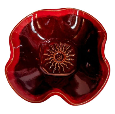 Red Ruffle Top Pottery Bowl w/Light Red Rim & w/Sun on bottom Signed ...