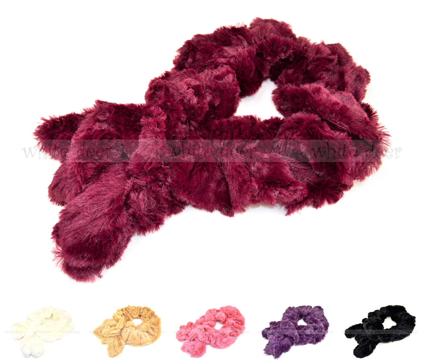 Faux Fur Solid Color Pull Through Collar Neck Wrap Loop Infinity Scarf ...
