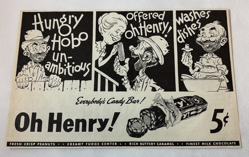 1937 OH HENRY candy cartoon ad ~ HUNGRY HOBO | eBay UK