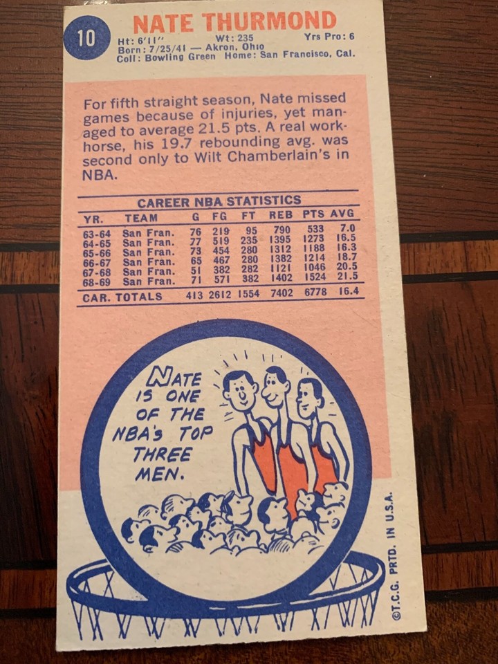 1969 Topps Nate Thurman #10 San Francisco Warriors Basketball Card. | eBay