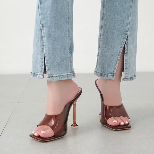 Sandales Sabot Chaussons Femme Talon 12 CM Brun Confort Cuir ...