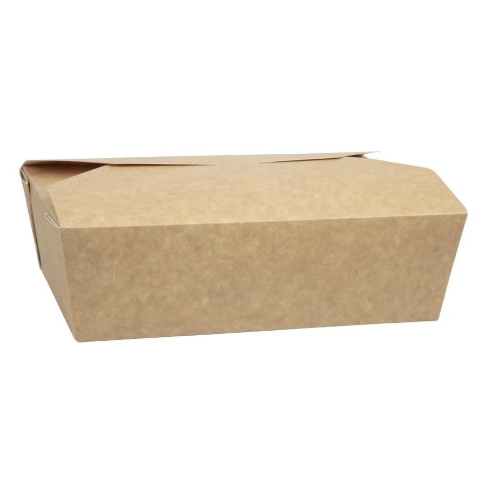 100x Disposable Large Kraft Takeaway Food Meal Boxes Pasta Rice Chicken ...