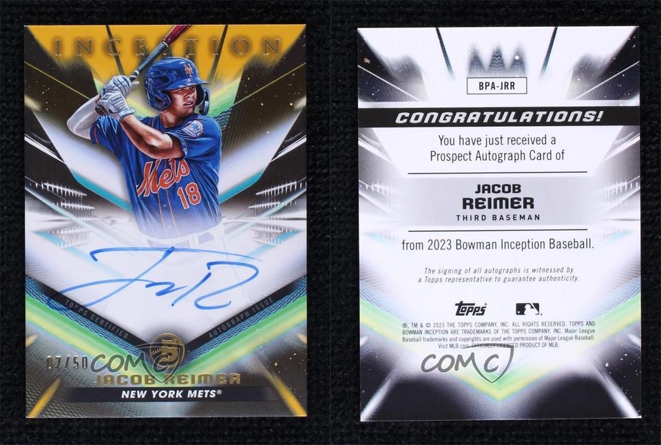 2023 Bowman Inception Auto Gold Foil 7/50 Jacob Reimer #BPA-JRR Auto ...
