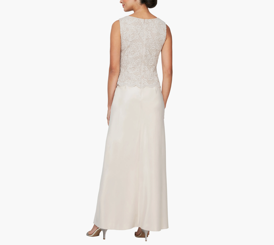 Alex Evenings Embroidered Lace Mock Two-Piece Gown with Jacket (Taupe ...