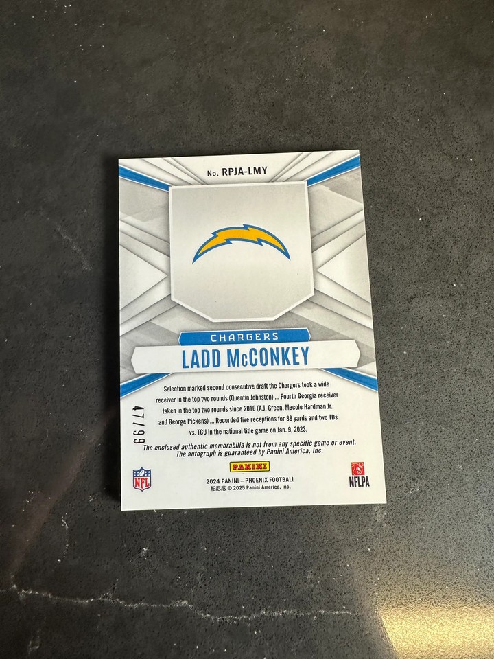 2024 Panini Phoenix Football Ladd McConkey #RPIA-LMY Patch 47/99 RC | eBay