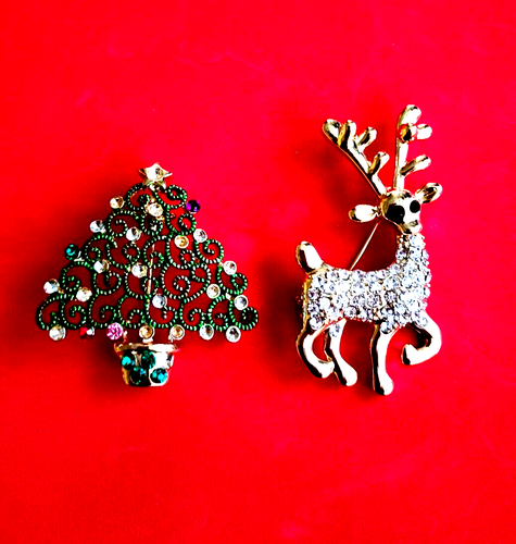 Christmas Pins* Christmas Tree Rhinestone Pin and a Reindeer Rhinestone ...