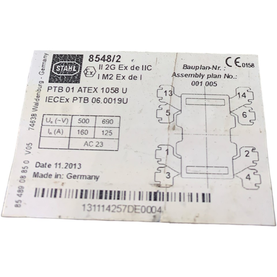 STAHL PTB 01 ATEX 1058U 8548/2 Load Break Switch And ...
