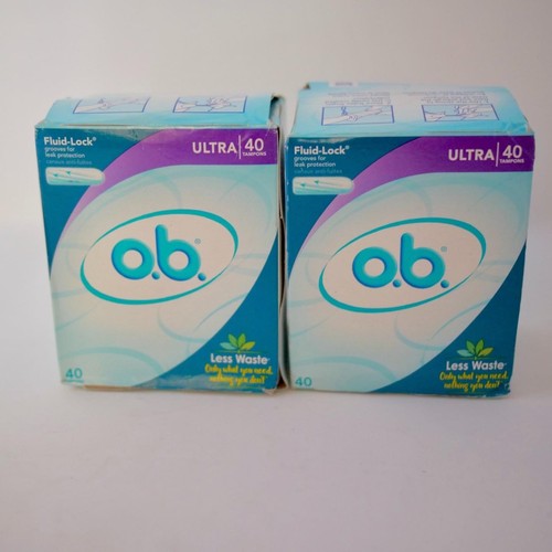 2 Boxes O.B. Ultra Tampons 40 Ct Total of 80 No Applicator Fluid Lock ...