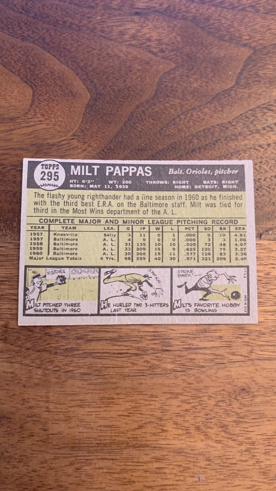 1961 Topps Set-Break #295 Milt Pappas EX | eBay