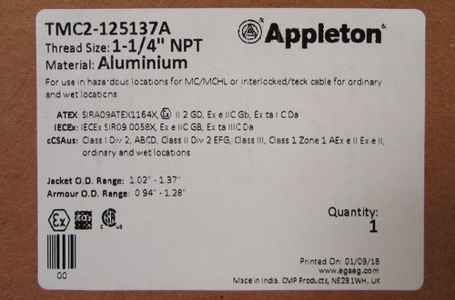 APPLETON TMC2 125137A 1-1/4" NPT CMP Type TMC2 Cable Gland | eBay