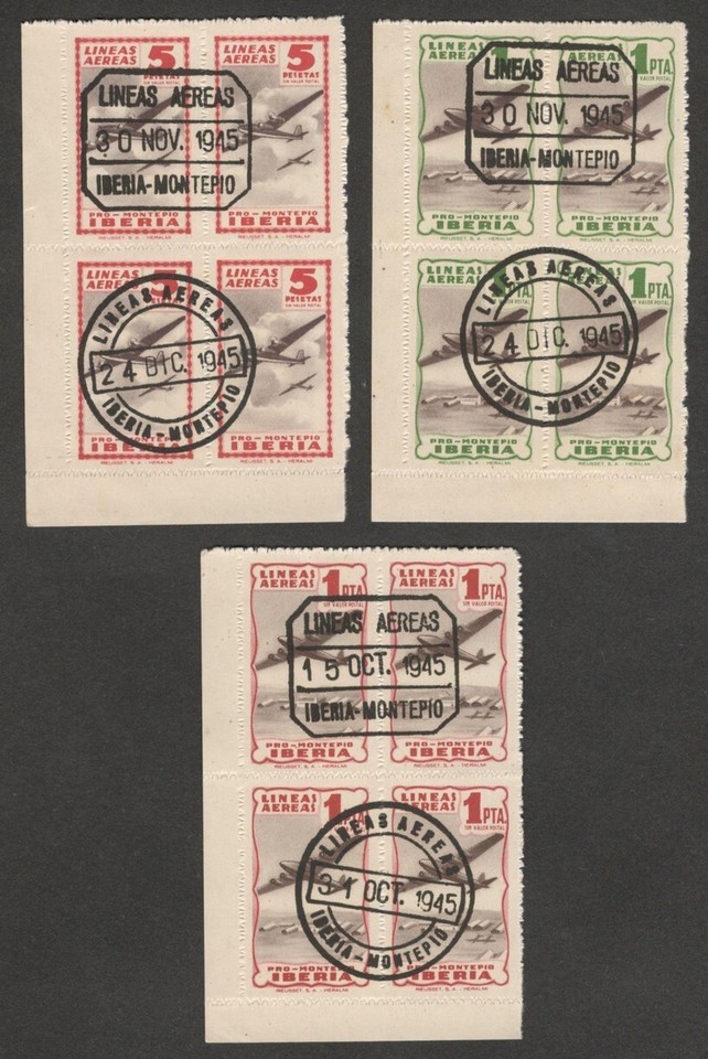 (AOP) Spain PRO MONTEPIO IBERIA 1945 airmail stamps blocks of 4 (9) | eBay