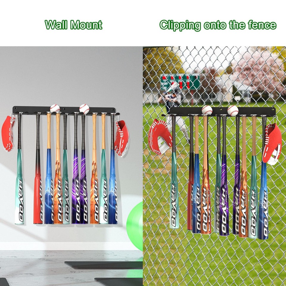 QBA Wall Mount Baseball Bat Holder Heavy Duty Metal Bat Rack Holds 22 ...