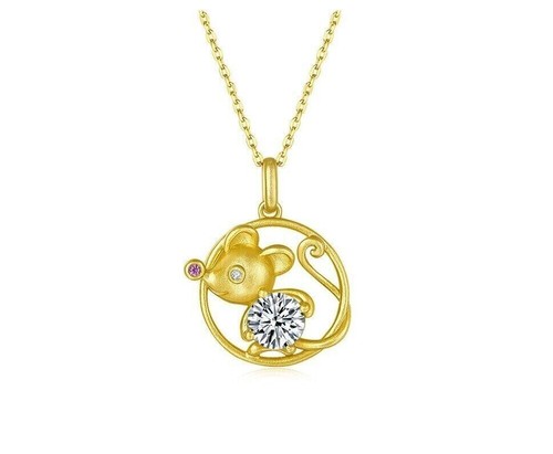 1.00Ct Round Cut Lab-Created Diamond Rat Animal Pendant 14k Yellow Gold ...