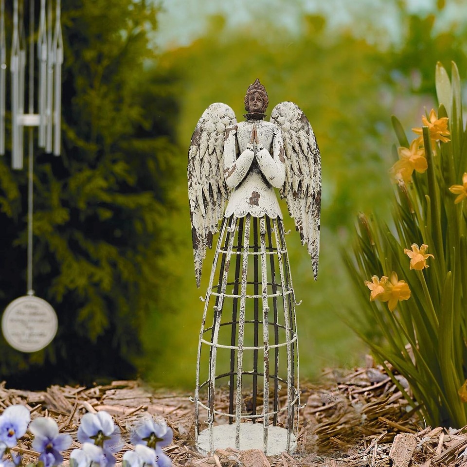 Linfevisi Garden Angel Statue Decor Rustic Metal Angel Sculpture Garden ...