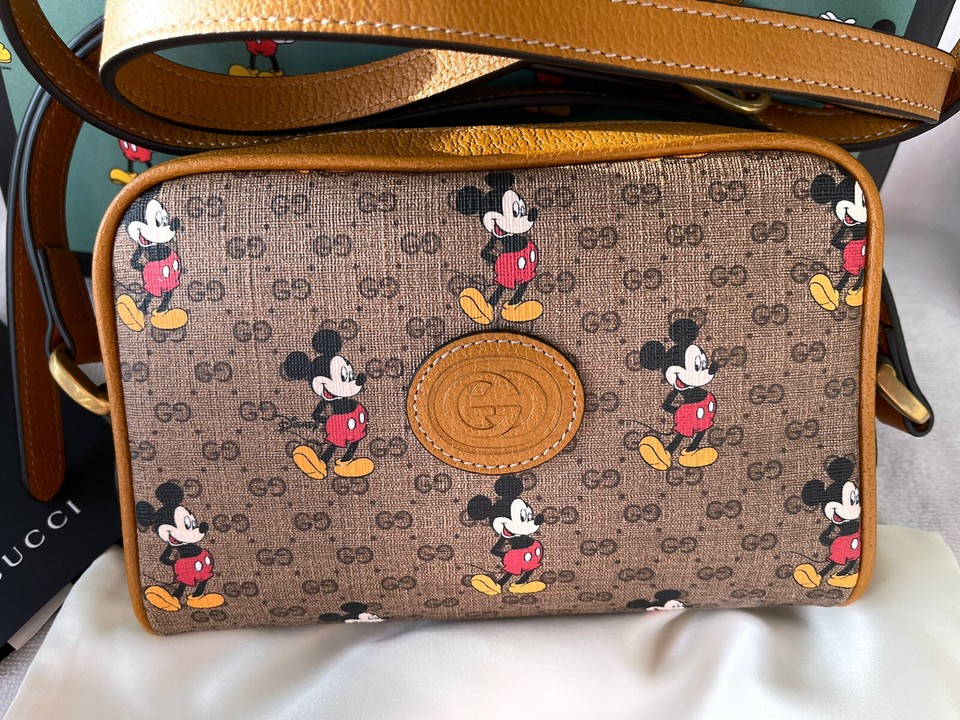 GUCCI GG Disney X Mickey Mouse Crossbody Leather Tan Brown Italy Bag ...