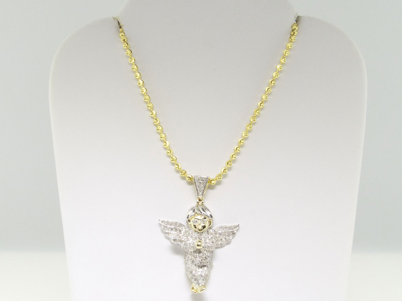 Men Ladies 10K Yellow Gold Mini Micro Angel Jesus Diamond Piece Pendant ...