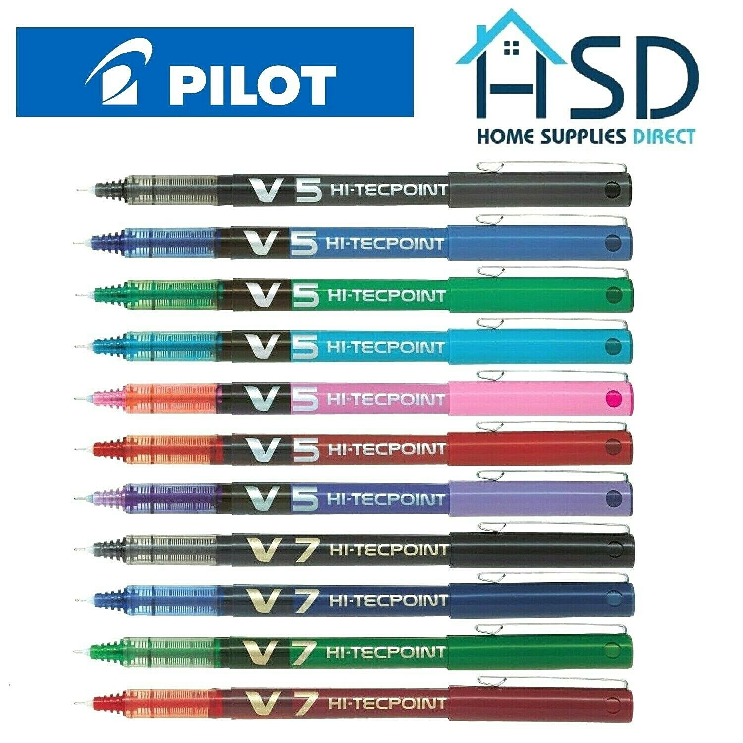 Pilot Hi-Techpoint V5 05 / V7 07 Liquid Ink Rollerball Pen Black Red ...