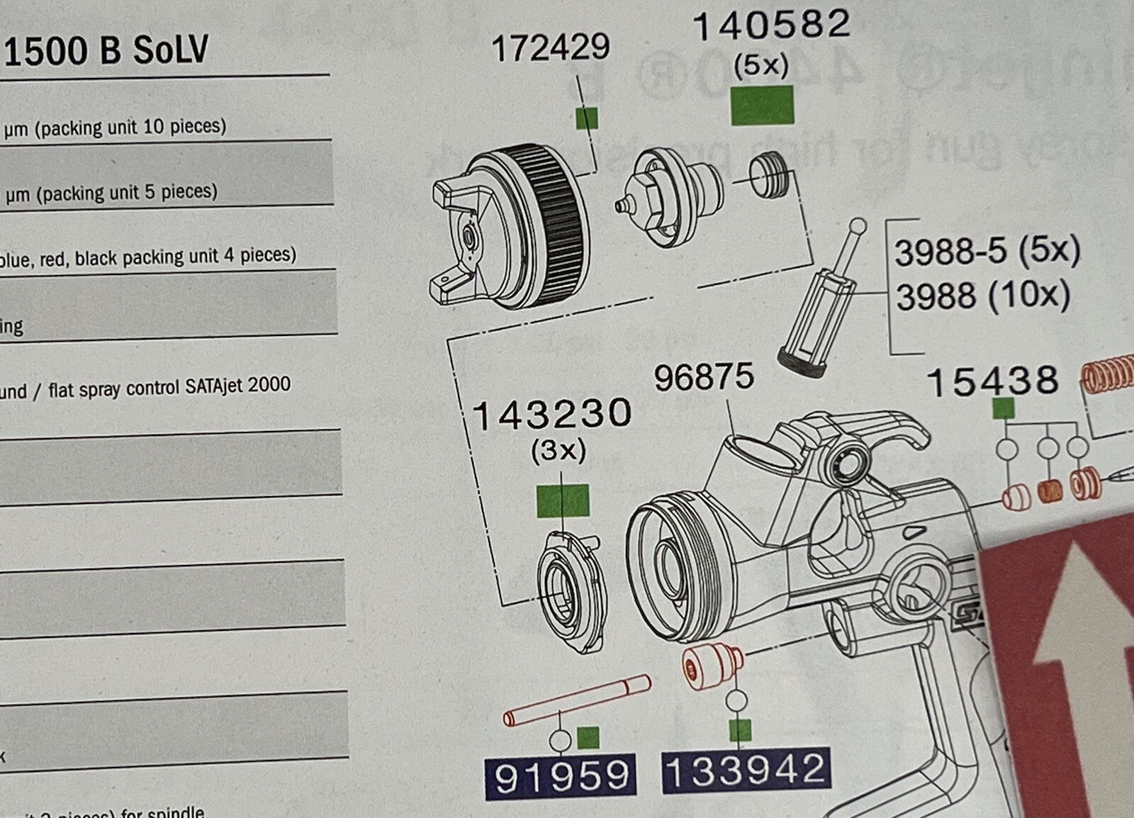 SATA JET #15438 Needle Packing Service Set 100BF,1500, NR2000-X5500 ...