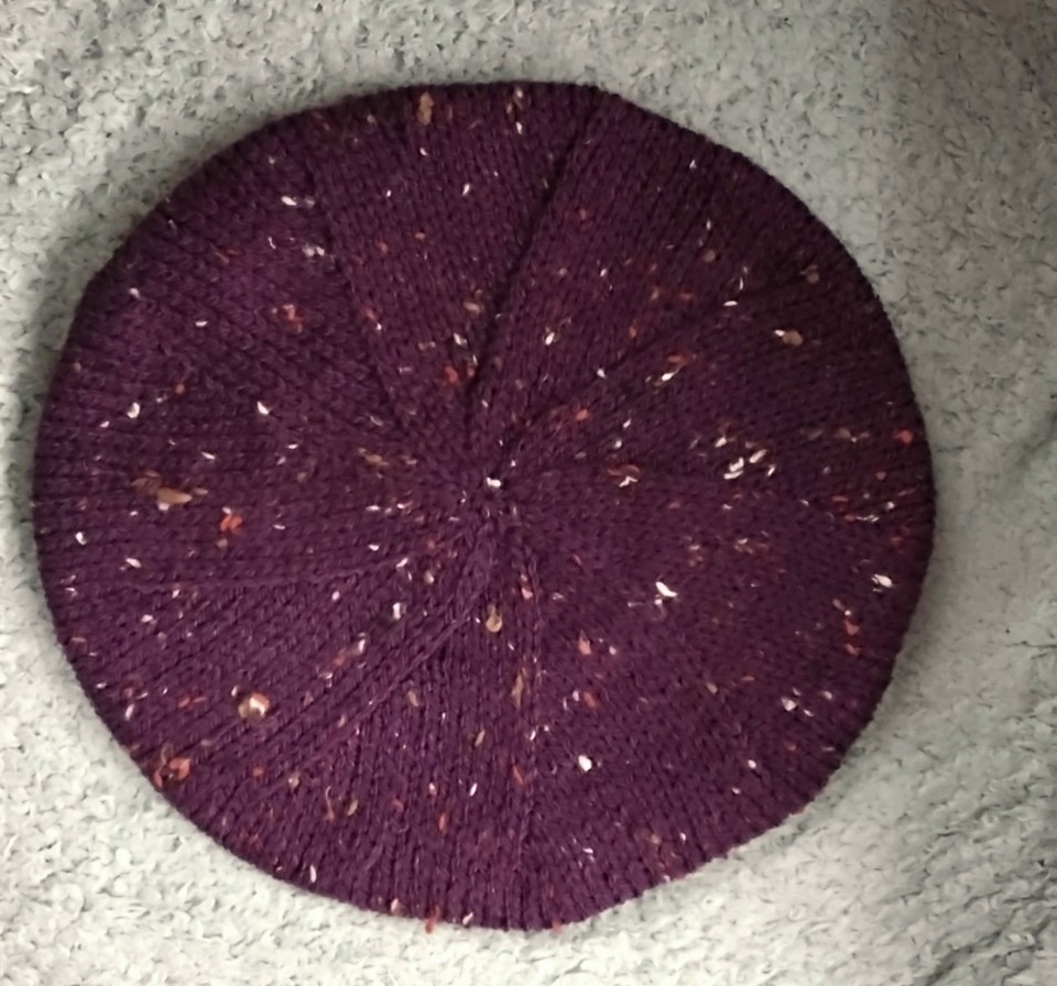Beret Ladies Hat Hand Knitted New Plum Colour Tweed Wool/acrylic M Size ...