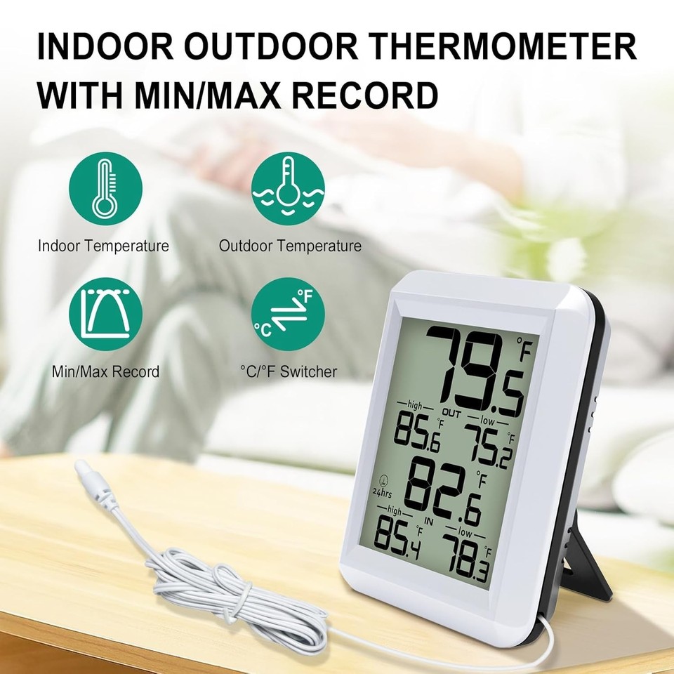 Digital Indoor Outdoor Thermometer Wired Indoor Outdoor Temperature ...