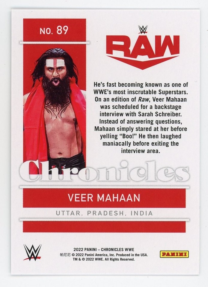 Veer Mahaan 2022 Panini Chronicles WWE Rookie Card RC #89 | eBay
