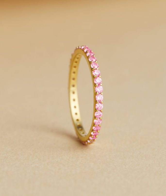 Pink Tourmaline Eternity Band Ring Women Silver Jewelry Gold Plated ...