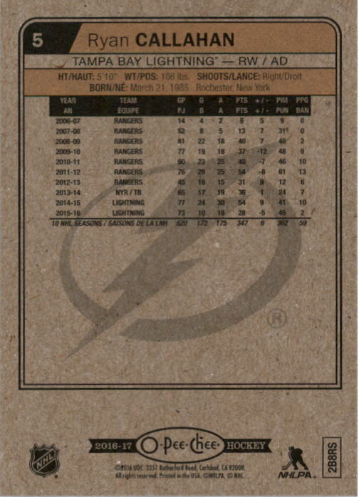 2016-17 O-Pee-Chee Hockey Card #5 Ryan Callahan | eBay