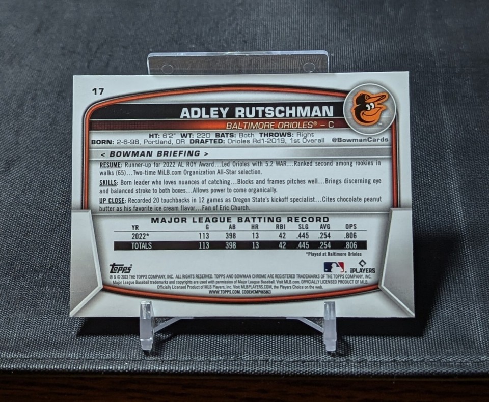 Adley Rutschman Rookie RC 2023 Bowman Chrome Baseball Card #17 ...