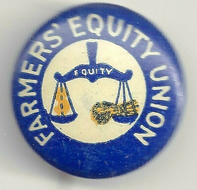 Vintage Farmers Equity Union Pin ~ Scales w/ Hay Bundle & Dollar Sign ...