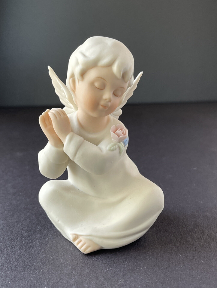 1991 Homco Angel Wings Child Flowers Bisque Ceramic Figurine Vintage | eBay