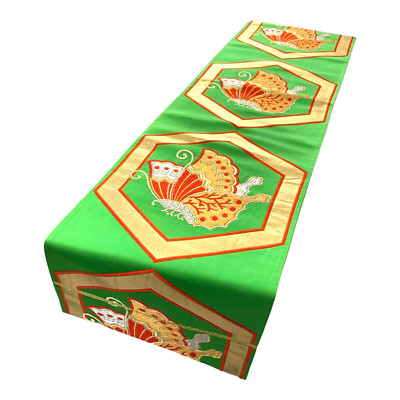 12"x102"Glittering Japanese Kimono Obi Embroidered Table Runner/Green F ...