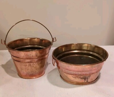 2 Small Copper Colored Planters Pails Plant Pot Mexico | eBay