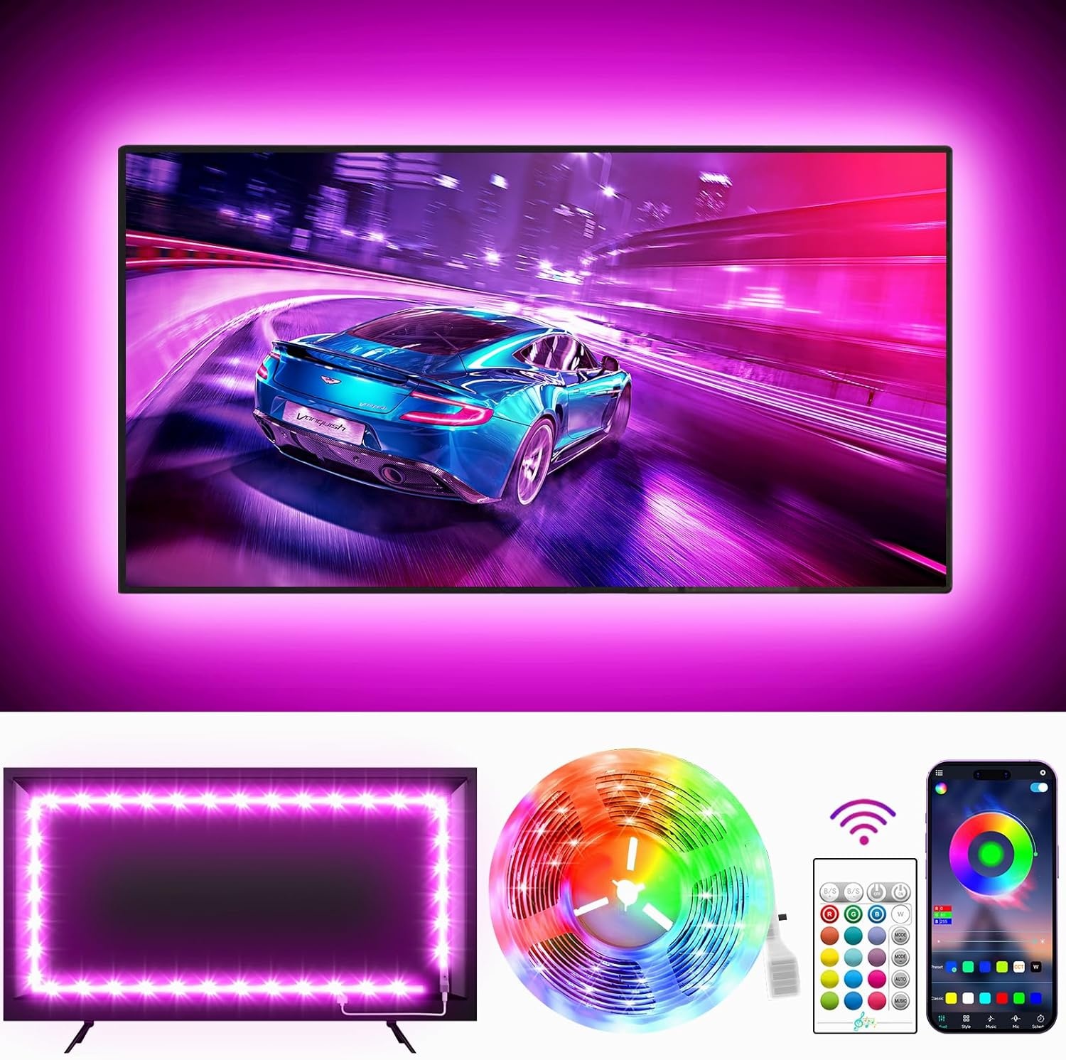 TV Light Strip, Music Sync LED TV Backlight, for 32-50 Inch TV, LED TV ...