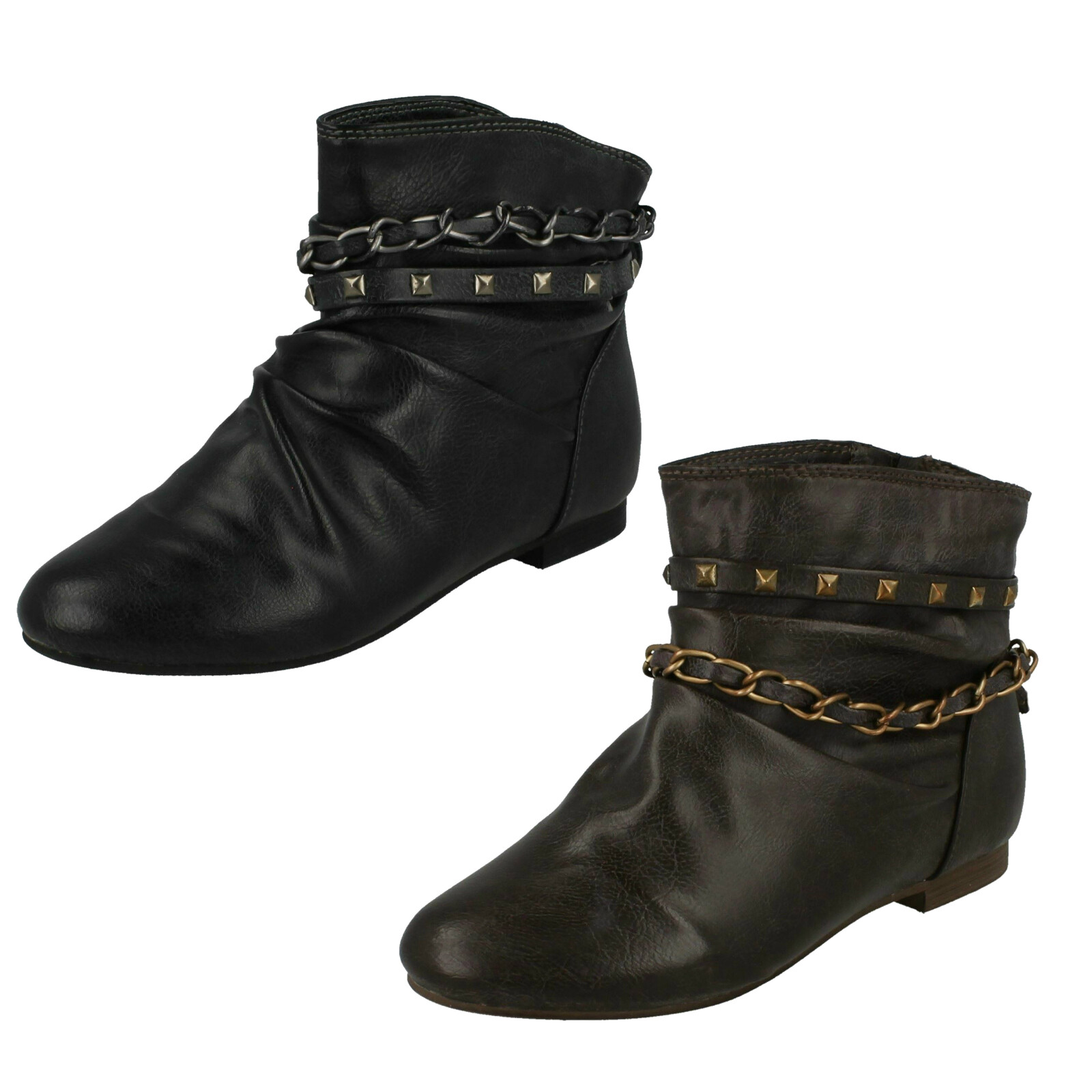 SALE Girls Cutie synthetic pull on casual ankle boot chain strap detail ...