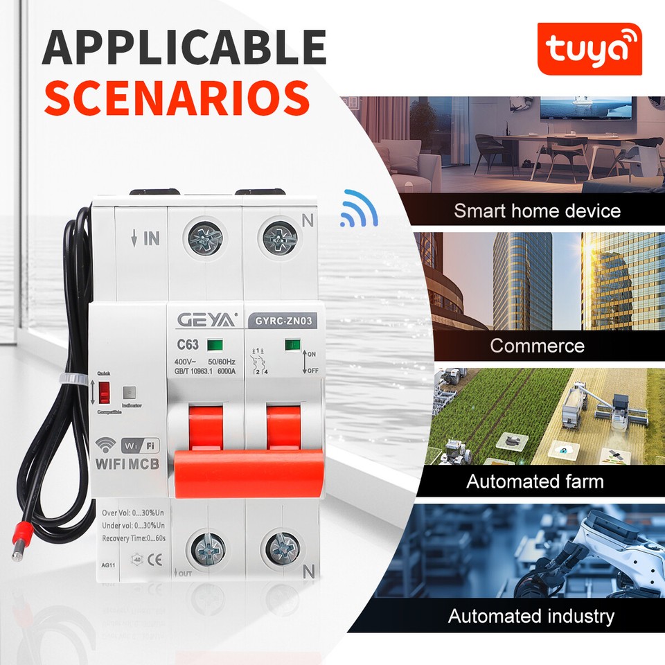 GEYA WIFI Circuit Breaker Time Relay Switch 1-4P 20-100A Voice Remote ...