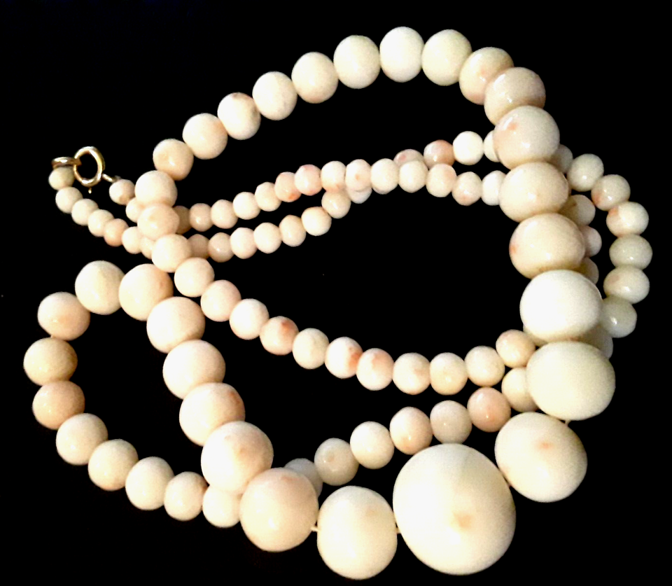 Vintage Angel Skin Coral Beads 13.2 MM -2MM Necklace 25 " Long 14Kt ...