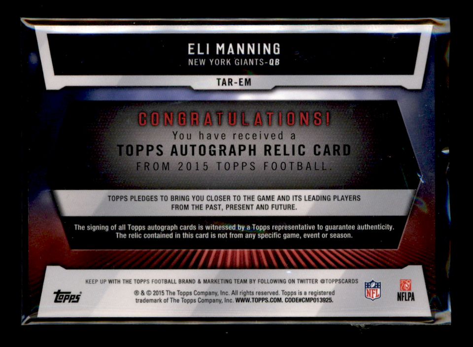 2015 Topps TAR-EM Eli Manning Jersey Auto 3/10 New York Giants | eBay