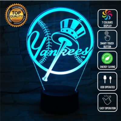 YANKEES NY BASEBALL 3D Acrylic LED 7 Colour Night Light Touch Table ...